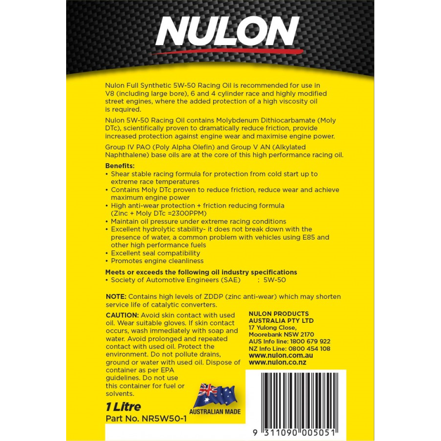 Nulon Racing 5W-50 1L $29.99 – Lyto